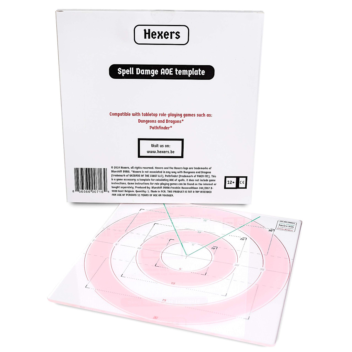Hexers Spell Effects Damage AOE Template, Compatible with Dungeons and Dragons D&D DND Pathfinder RPG, templates for Line Cone Square or Circle Spells, converts inches to in Game feet