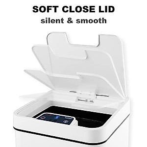 TrashAid Motion Sensor Trash Can with Lid, 4.8 Gallon Touchless Rechargeable Smart Trash Bin Bathroom, Automatic Plastic Garbage Can for Bedroom, Office, Living Room, White