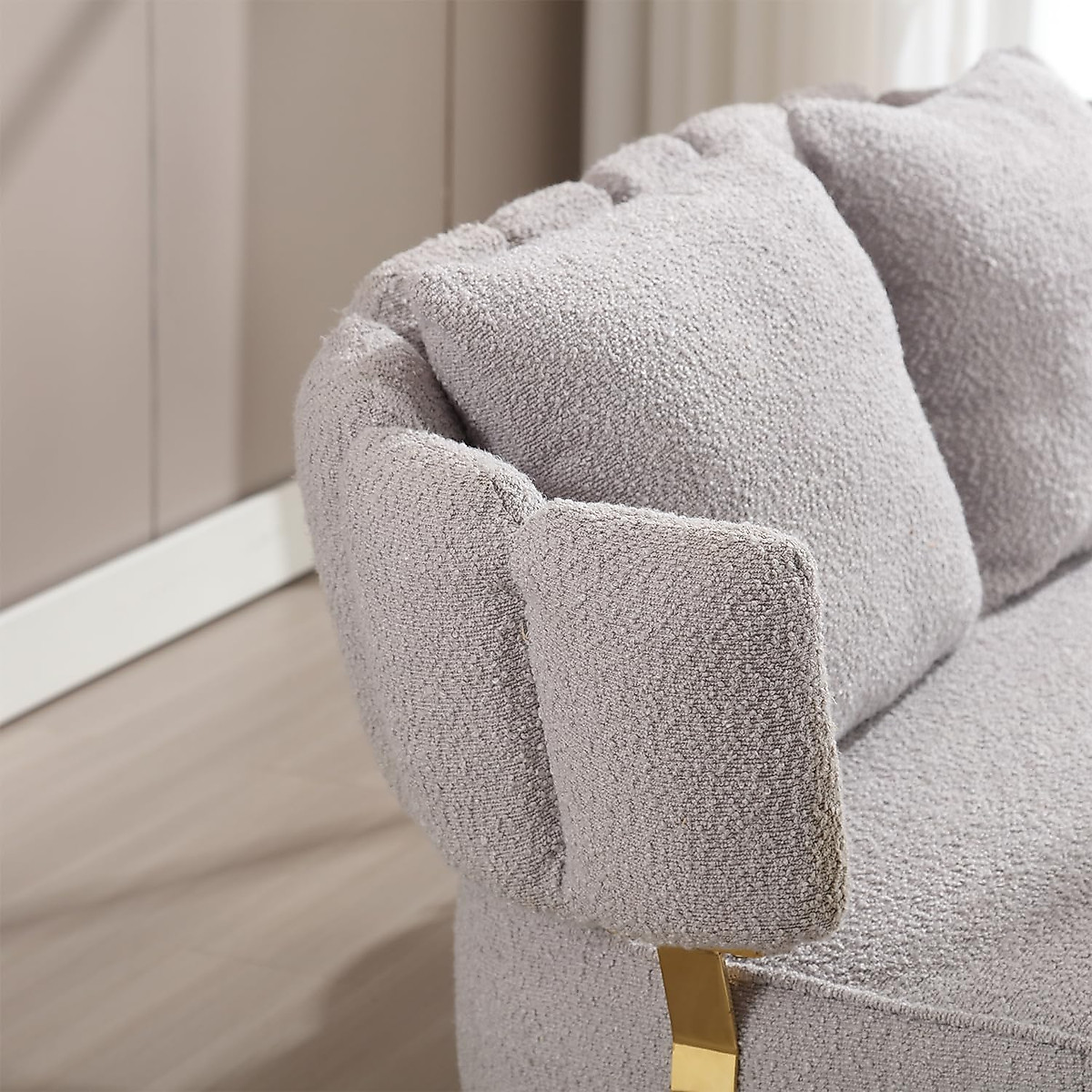 Gsxiyosen Modern Polyester Loveseat Couch, Small Futon Sofa with Gold Metal Legs, 2-Seater Upholstered Mini Sofa for Living Room, Bedroom, Office, Balcony, Studio Apartment (Gray)