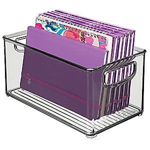 mDesign Plastic Rectangular Drawer Organizer Storage Bin Holder with Handles - for Home Office, Living Room, Kitchen, Bathroom, Bedroom; Desk Drawer - Holds Office Accessories - 4 Pack - Smoke Gray