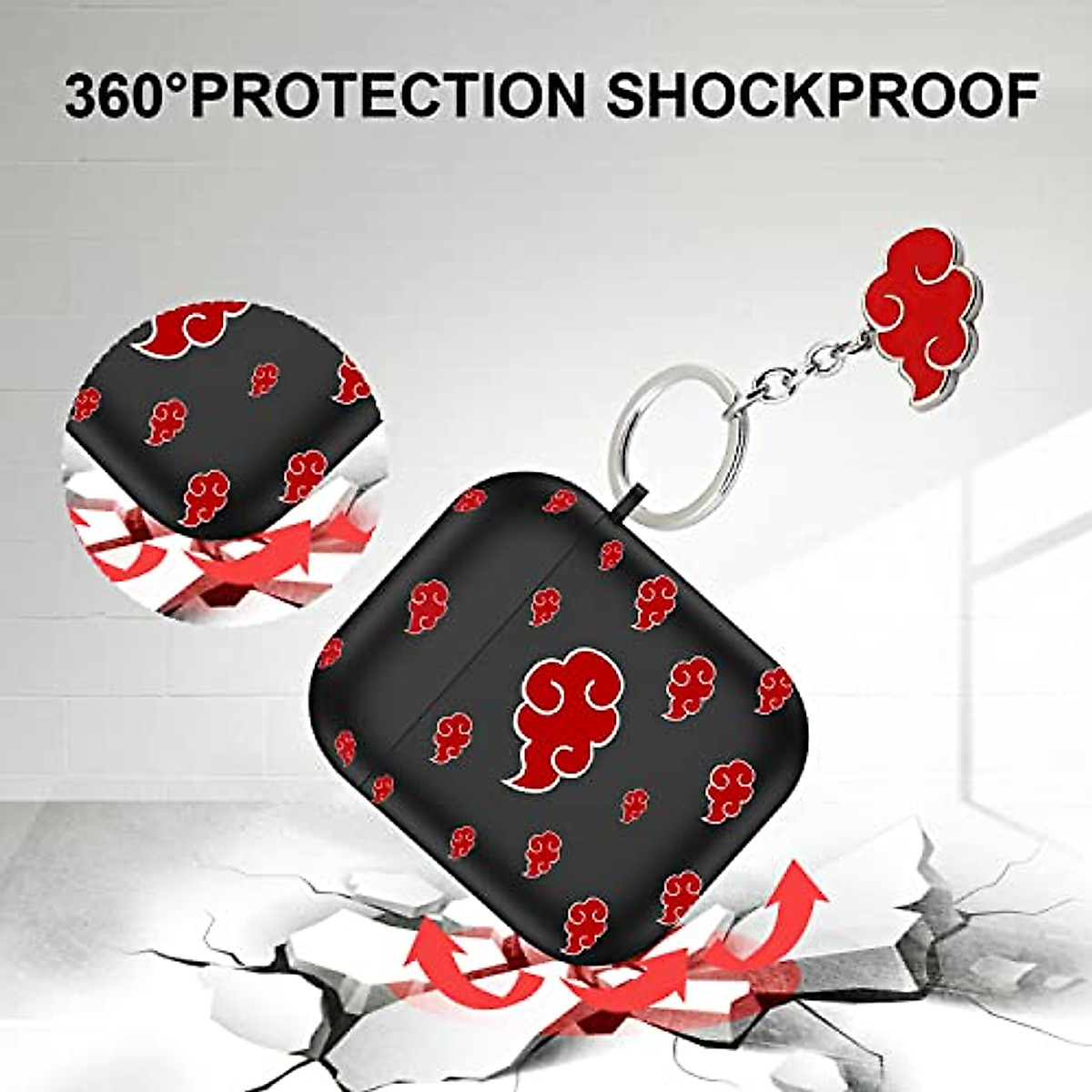 Phragmize for Airpod 1/2 Generation Case Anime with Red Cloud Lanyard Keychain, Cool Cartoon Cute Design Anime Airpods 2nd 1st Generation Case Cover Unique TPU Process Soft Cover for Apple AirPod 2&1