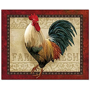 CounterArt Farm Fresh Rooster 3mm Heat Tolerant Tempered Glass Cutting Board 15” x 12” Manufactured in the USA Dishwasher Safe