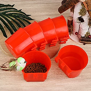 12pcs Bird Feeder Cage Cups Hanging Chicken Water Cups Pet Bowl with Hooks Rabbit Food Dish for Cages Plastic Feeding & Watering Supplies for Pigeon Poultry Roosters Gamefowl Parakeet (12PCS-Red)