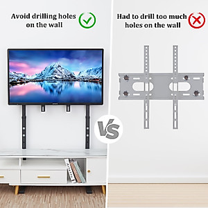 unho Universal Against The Wall TV Stand Floor: Free Standing Mount Stand with Height Adjustable Bracket for TV Bench Compatible with 32-65 inch Flat Panel LED LCD Plasma Screens (Black)