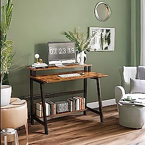 YQ JENMW Small Computer Desk for Small Spaces - 33.5" Inch Modern Writing Table with Monitor Storage Shelf for Home Office and Study, Compact Laptop Desk in Simple and Sleek Style