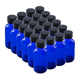 The Bottle Depot - 24 Pack - 1 oz Glass Bottle With Cap - Blue - 20-400 Neck Finish - Boston Round Bottles - UV Rays Protection