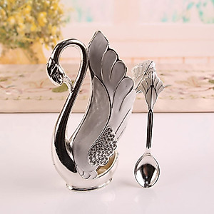 Coffee Spoon Holder Coffee Dessert Spoon Set Alloy Swan Base Holder Spoon Organizer with 6pcs, Modern Style Ice Cream Spoons Teaspoons Coffee Dessert Flatware(Spoon)