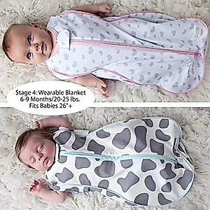 Woombie Grow with Me Baby Swaddle, Convertible Swaddle Fits Babies 0-9 Months, Expands to Wearable Blanket for Babies up to 18 Months, Stardust Grey Elephant