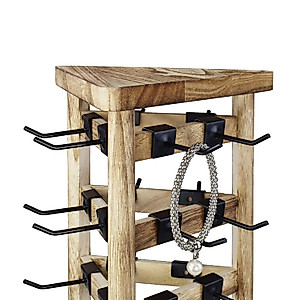 Ikee Design Wooden Rotating Jewelry Display Stand Tower With 30 Removable Hooks,Spinning Earring Card Storage Display Holder Stand for Store,Showcase,Tradeshow and Home,Oak Color