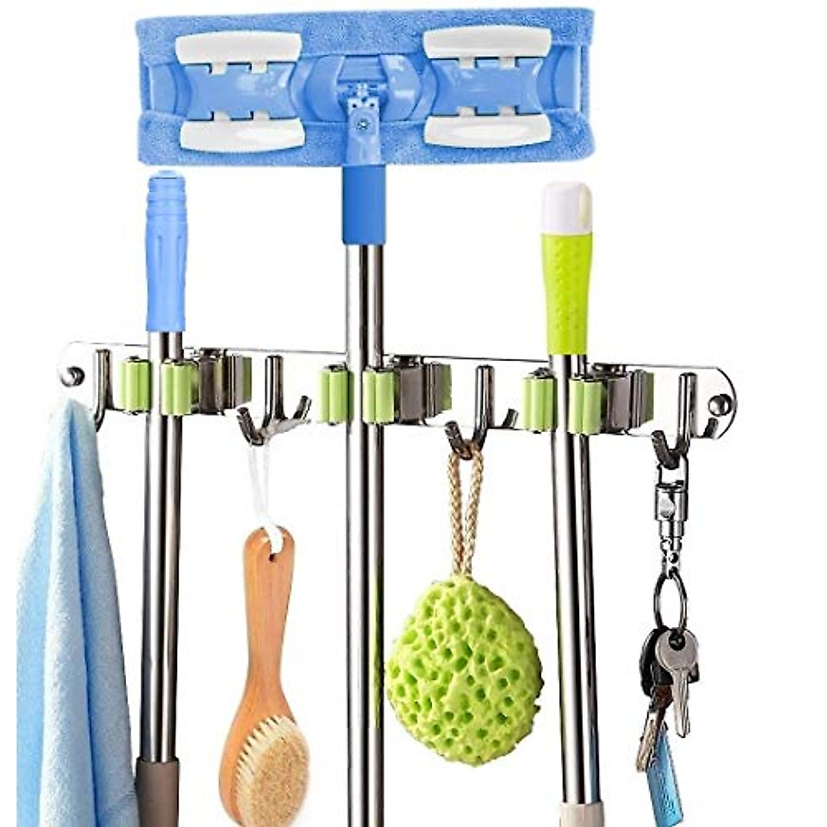 Fine Most Mop and Broom Holder Wall Mounted Storage Organizer Broom Holder Stainless Steel Mop Holder Utility Tool Organizers with 3 Position 4 Hooks for Laundry Room Garden Garage Closet Kitchen