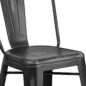 Flash Furniture Carly Commercial Grade 24" High Distressed Black Metal Indoor-Outdoor Counter Height Stool with Back