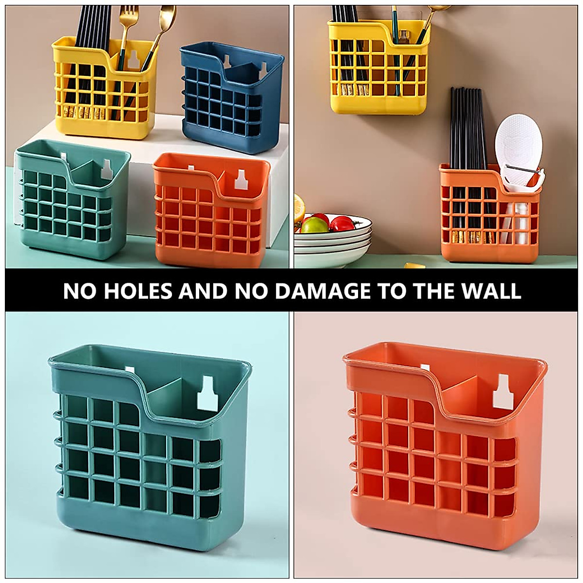 HEMOTON Cutlery Caddy Organizer Wall Mount 2 Compartment Utensil Spatula Forks Spoons Knives Holder Kitchen Countertop Storage Silverware Organizer 3pcs