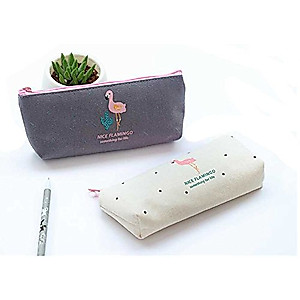 iToolai Canvas Pen Pencil Case Bag Zipper Travel Pouch Cosmetic Bags (Pack of 4, Flamingo and Cactus)