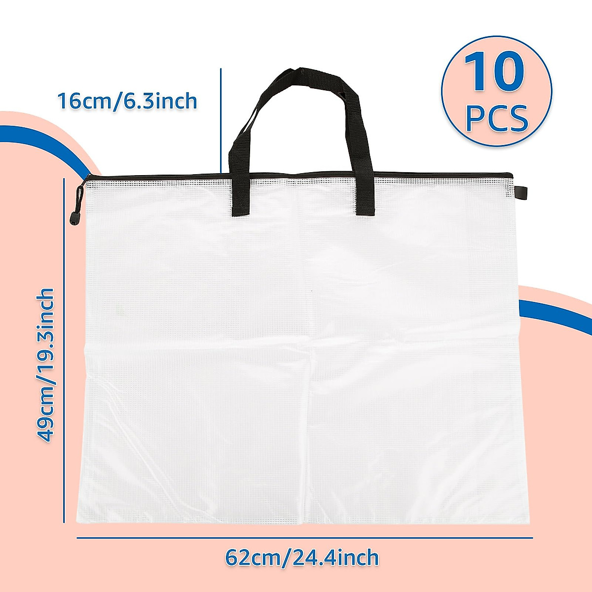 SHUESS 10 Pack Art Portfolio Bag with Handle and Zipper, 18 x 24 Inch Bag Poster Storage Bag Board Holder, Mesh Folder Organizers for Large Posters, Poster Board, Painting, Bulletin Boards