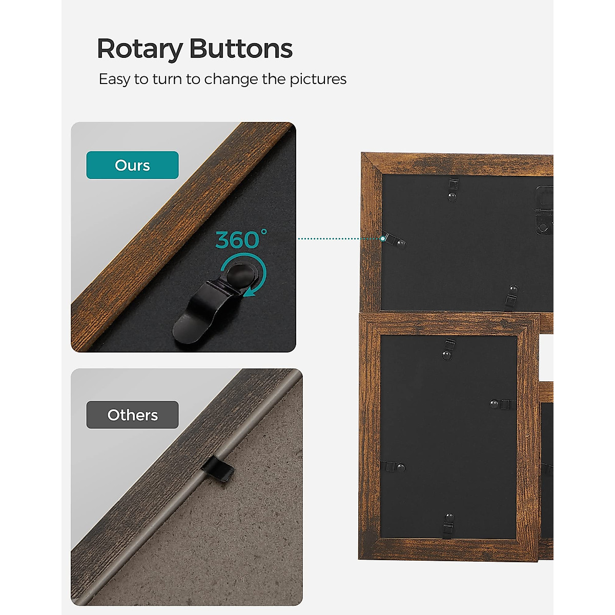 SONGMICS 4x6 Collage Picture Frames, Family Photo Collage Frame Set of 4 for Wall Decor, Glass Front, Wall Hanging or Tabletop, Rustic Brown
