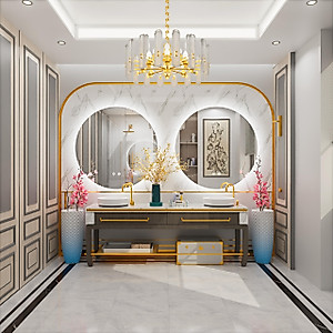 JSneijder 2-Piece LED Bathroom Mirror 32 Inch Backlit Round Mirror & 28x36 Inch Rectangular Mirror, Wall Mounted Dimmable Anti-Fog