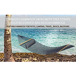 TONAHUTU 13FT Hammocks, Traditional Hand Woven Cotton Rope Hammock with Free Extension Chains for Outdoor Indoor Patio Yard 450 LSB Capacity for Two Person (Dark Grey)
