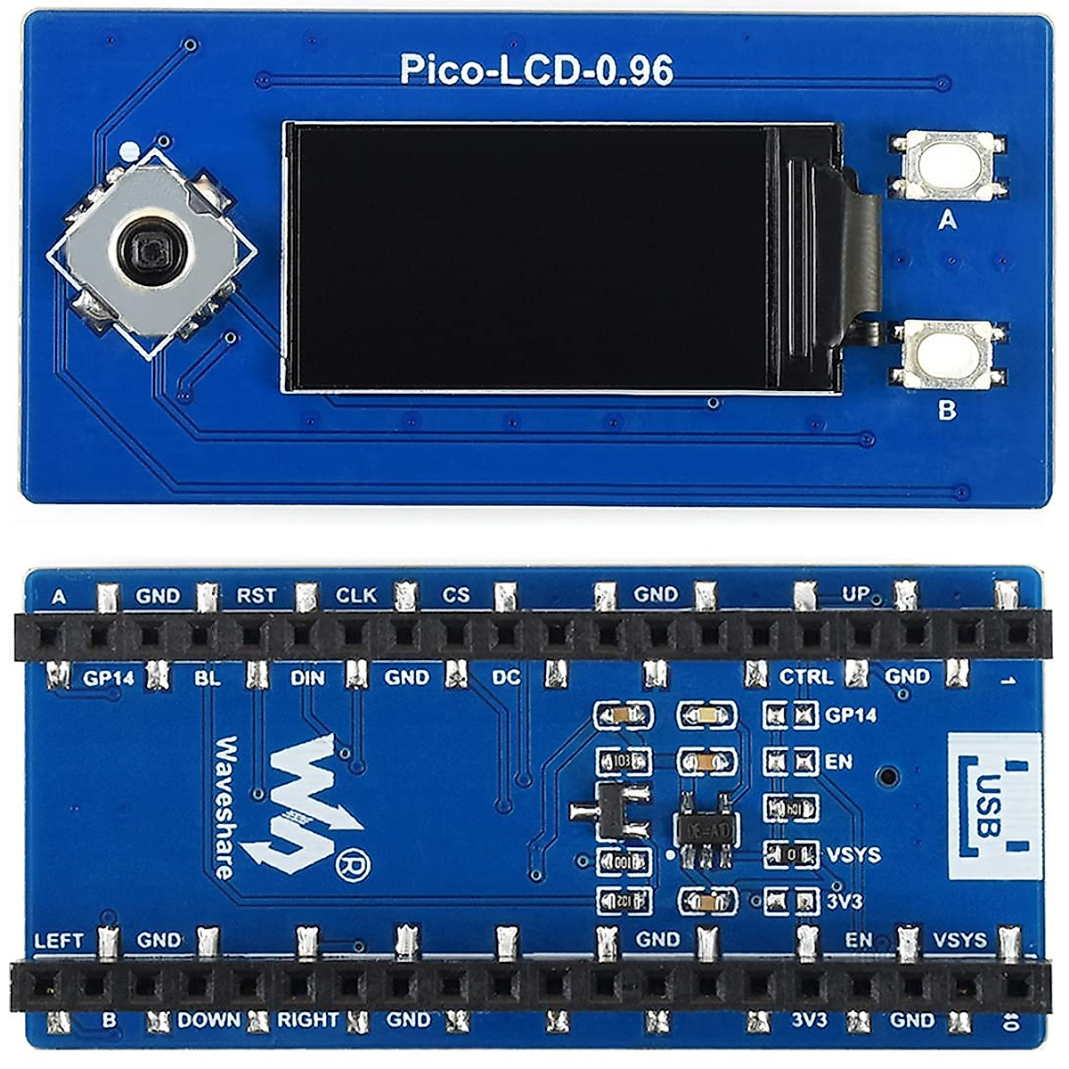waveshare 0.96inch LCD Display Module for Raspberry Pi Pico, 160×80 Resolution IPS Screen 65K RGB Display Color SPI Interface, with 1x Joystick and 2X User Buttons for Easy Interacting