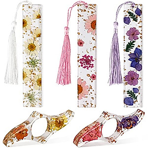 5 Pcs Resin Bookmark and Book Page Holder, Cute Bookmarks, Bookmarks for Women, Transparent Dried Flower Bookmarks with Colorful Silky Tassel Set Gift for Women Girls Kids Book Lovers
