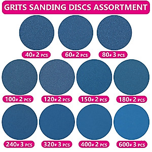 Anteecana 6-Inch no-Hole Hook and Loop Sanding Discs, 40/60/80/100/120/150/180/240/320/400/600 Grits Sandpaper for Random Orbital Sander, 26-Pack (Assorted Grits)
