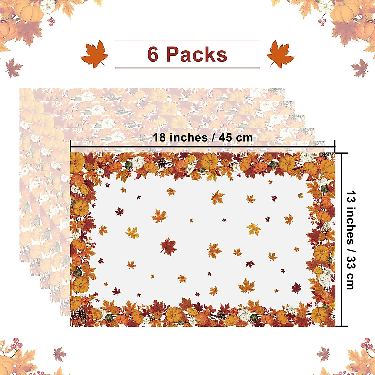Ruisita 6 Pieces Fall Autumn Placemats 18 x 13 Inch Thanksgiving Placemats Table Mats Maple Leaves Pumpkin Placemat for Kitchen Decoration for Thanksgiving Parties Decoration