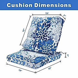 JMKaixin Outdoor Seat/Back Deep Chair Cushion Set for Patio Furniture - Lounge Chair Cushions with Ties - Water-Resistant Patio Chair Cushions 19x19 (Blue and Grey)