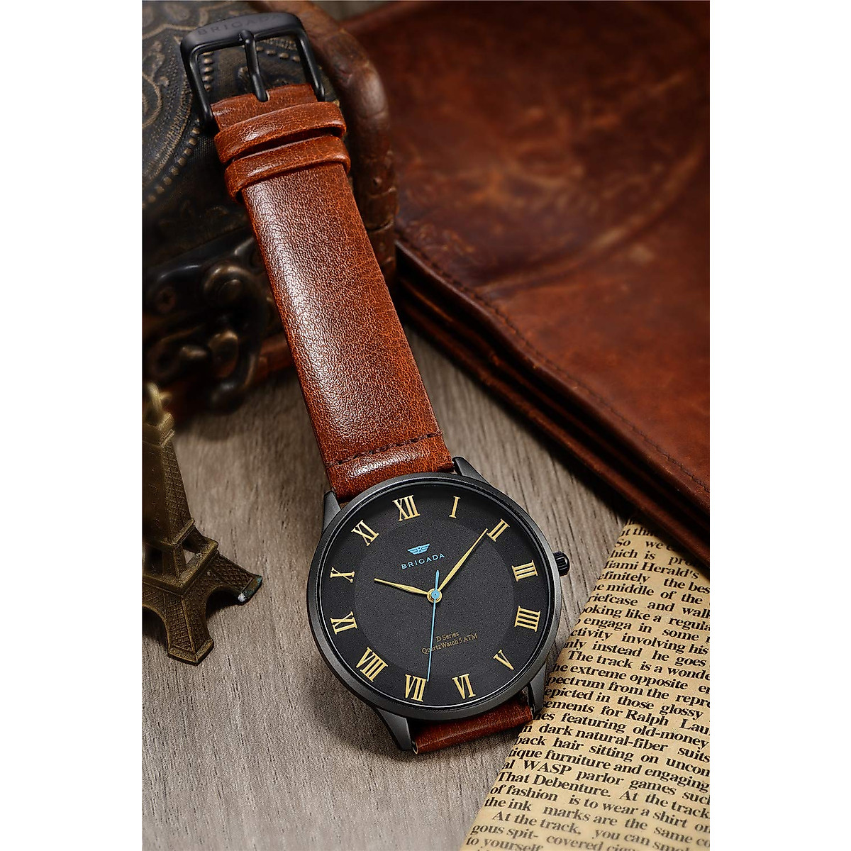 BRIGADA Men's Watches Classic Black Business Casual Wrist Watch for Men Quartz Waterproof