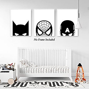 Superhero Spiderman Canvas Wall Art Black and White Nursery Wall Art Superhero Posters Spiderman Pictures Painting Wall Decor Superhero Poster for Kids Boy Room 12x16x3 Inch Unframed