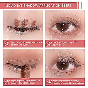 6 Colors Liquid Glitter Eyeshadow Sparkle Eye Makeup Sticks Set.Quick Drying & Easy to Apply.Pink#