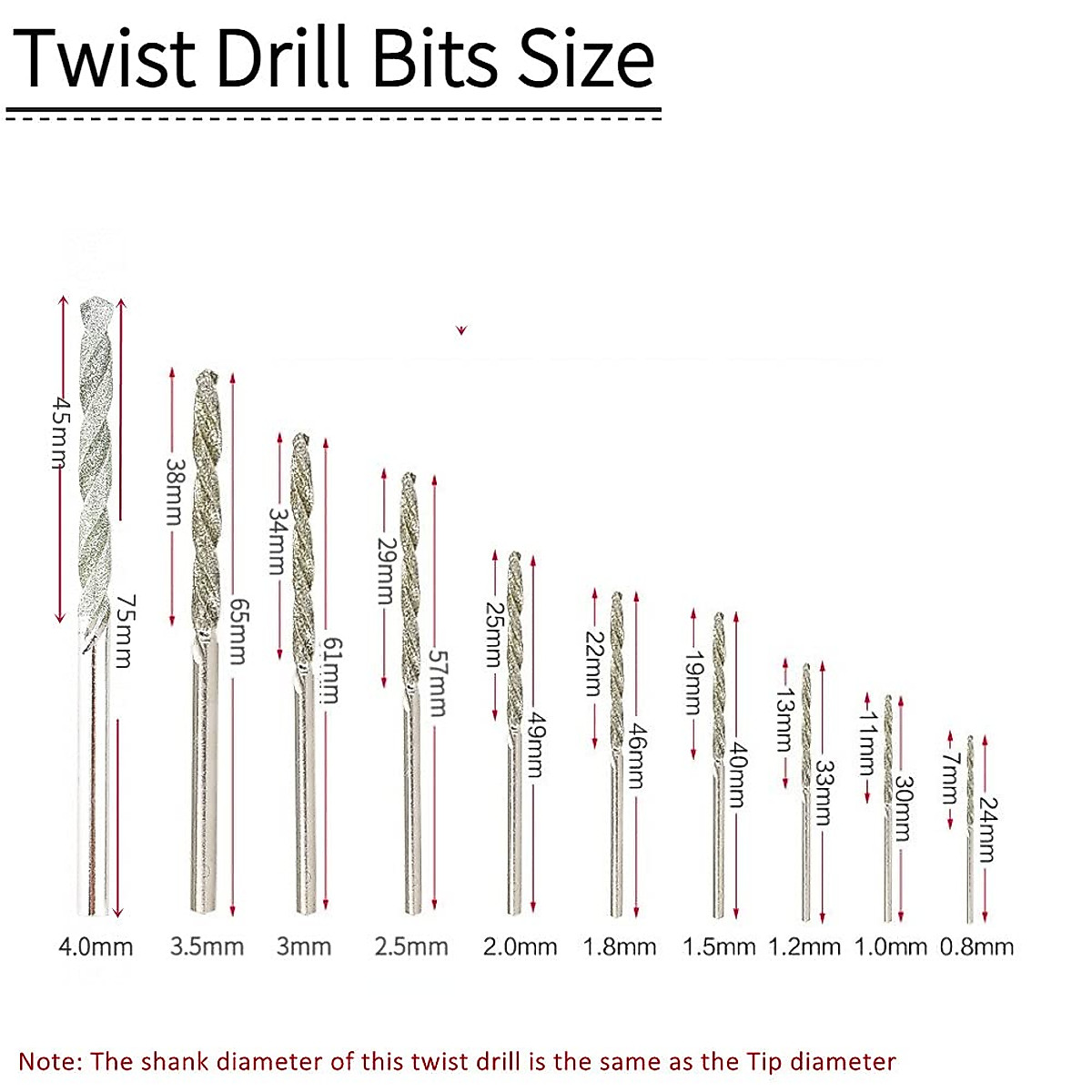 Yosoo 10Pcs DMD Diamond Tipped Drill Bit Set Twist Drill Bits for Glass Tile Stone 0077