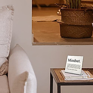 Mindset Definition Desk Sign for Home Office, Inspirational Gifts for Coworker, Women Office, Friends,Student, Men, Teens, Uplifting Self-Improvement Positive Quotes Decor (Mindset D)