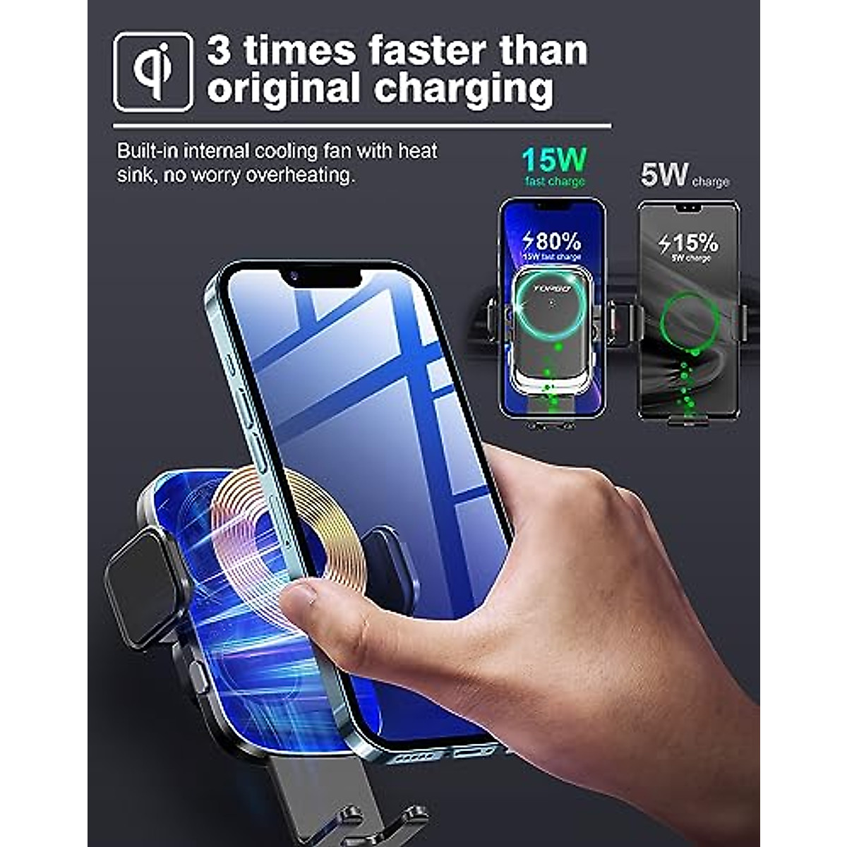 [Upgraded] TOPGO Cup Holder Phone Mount Wireless Charger,Universal Cell Phone Holder Car Charger Wireless-Charger-Cup-Phone-Holder Fast Charging for iPhone11/11 Pro/11 Pro Max, Samsung Galaxy Black