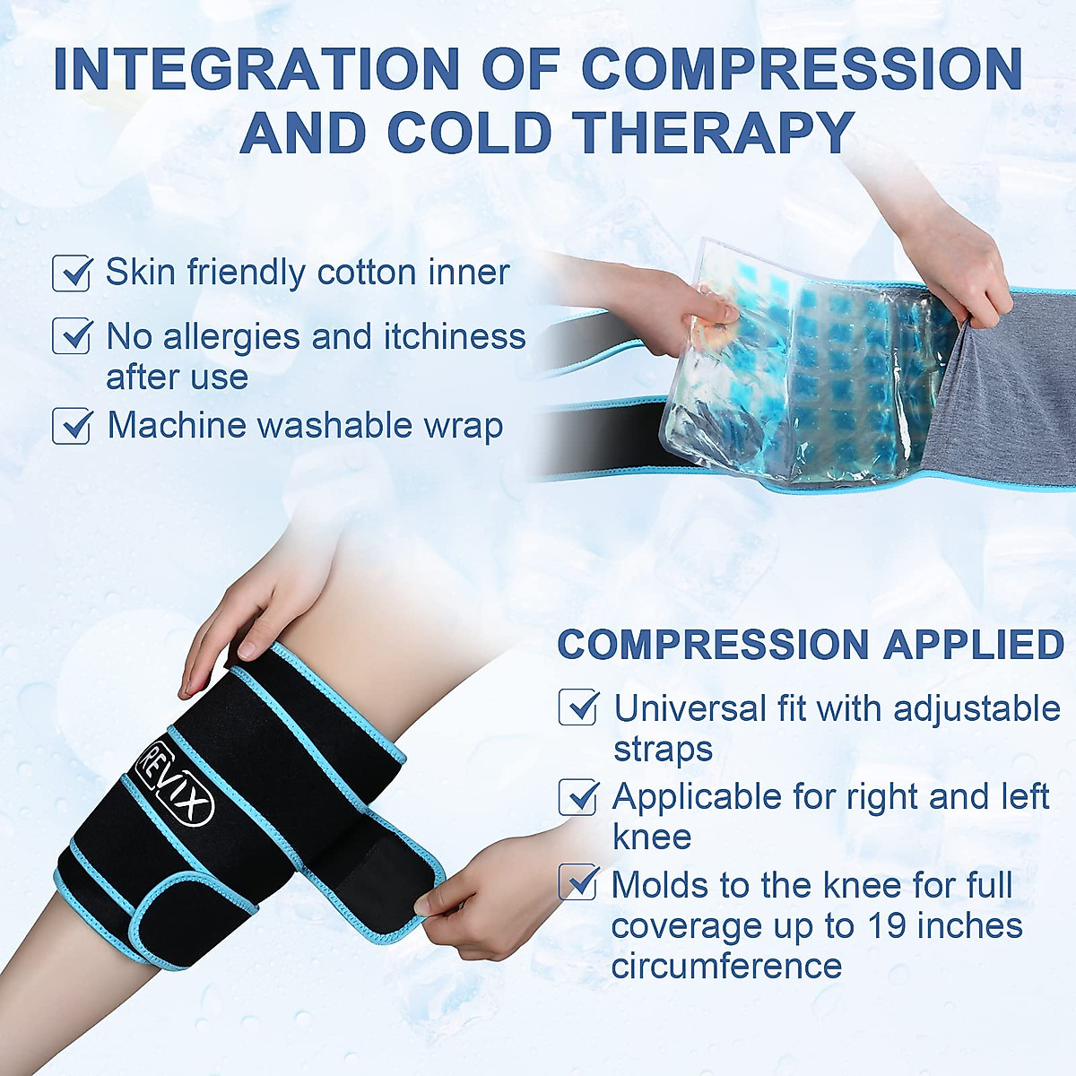 REVIX XL Knee Ice Pack Wrap Around Entire Knee After Surgery for Arthritis, Knee Brace with Ice Packs Inserts for Knee Replacement, Ice Knee Wrap with Cold Compression Pain Relief for Joint Injuries