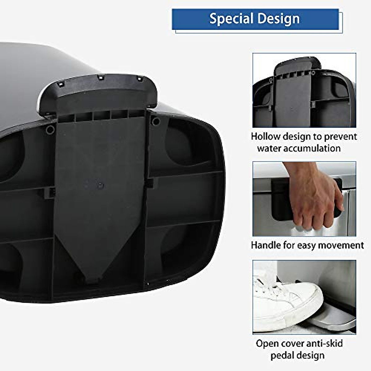 Stainless Steel Kitchen Trash Can with Soft Slow Lid Pedal Step 13 Gallon / 50 Liter Garbage Can Removable Plastic Inner Bucket Trash Bin for Bathroom Kitchen and Office Large Trash Bin,Silver