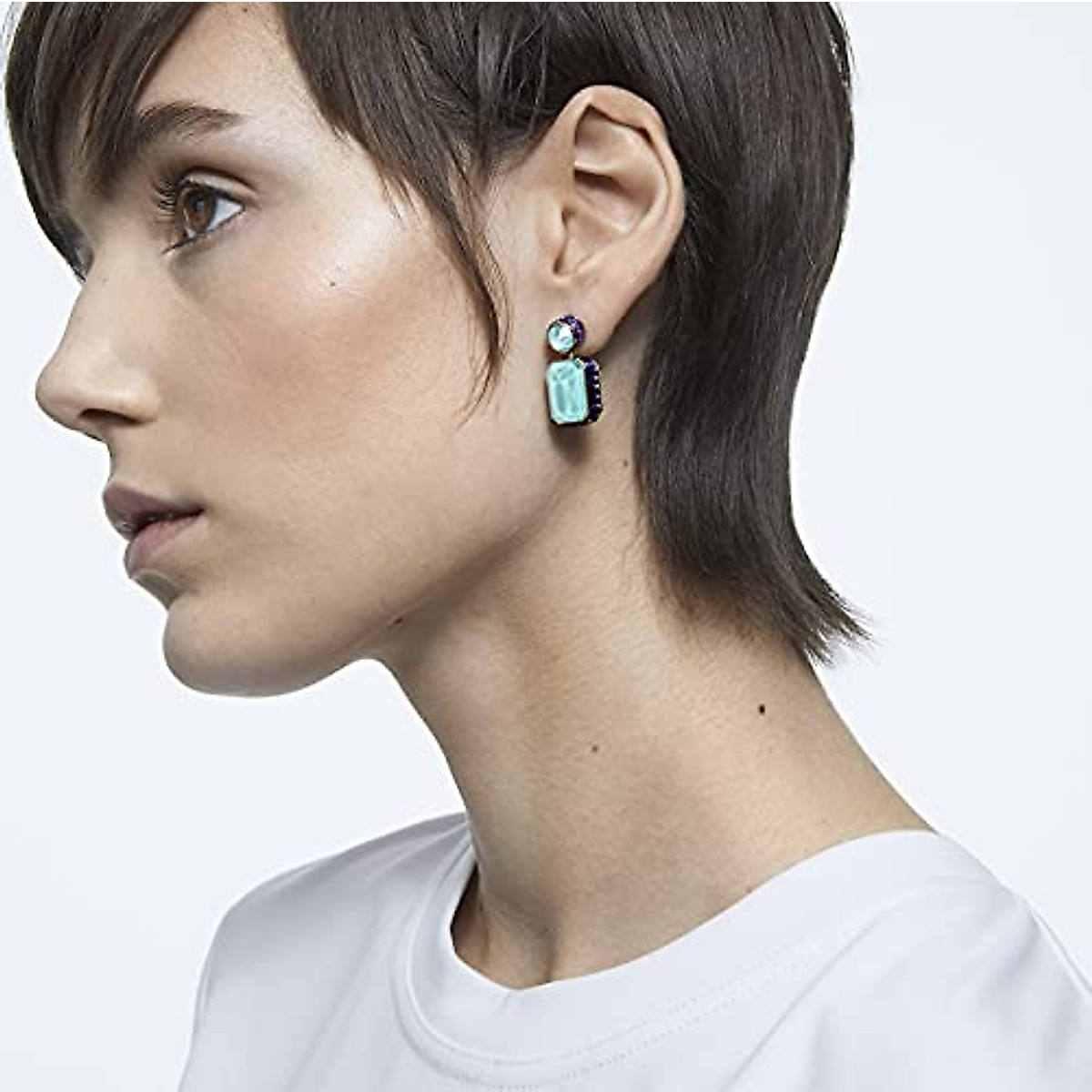 SWAROVSKI Chroma Asymmetrical Reversible Drop Earrings, Multicolored Crystals on a Gold-Tone Finish Setting, Part of the Swarovski Chroma Collection