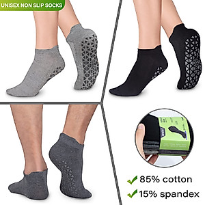 Non Slip Yoga Socks with Grips for Pilates, Ballet, Barre, Barefoot,Bikram,Hospital Anti Skid Socks for Women and Men