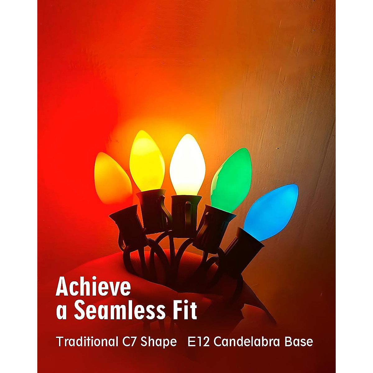 Baczao Purple C7 Light Bulbs 6 Pack, 1W Small C7 LED Christmas Light Replacement Bulbs, E12 Candelabra Base, Non-Dimmable, Red Night Light Bulb for Outdoor Xmas String Lights Window