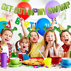 Get Out of My Swamp Banner Green Glitter Birthday Party Decorations Housewarming Party Decor Supplies for Shrek