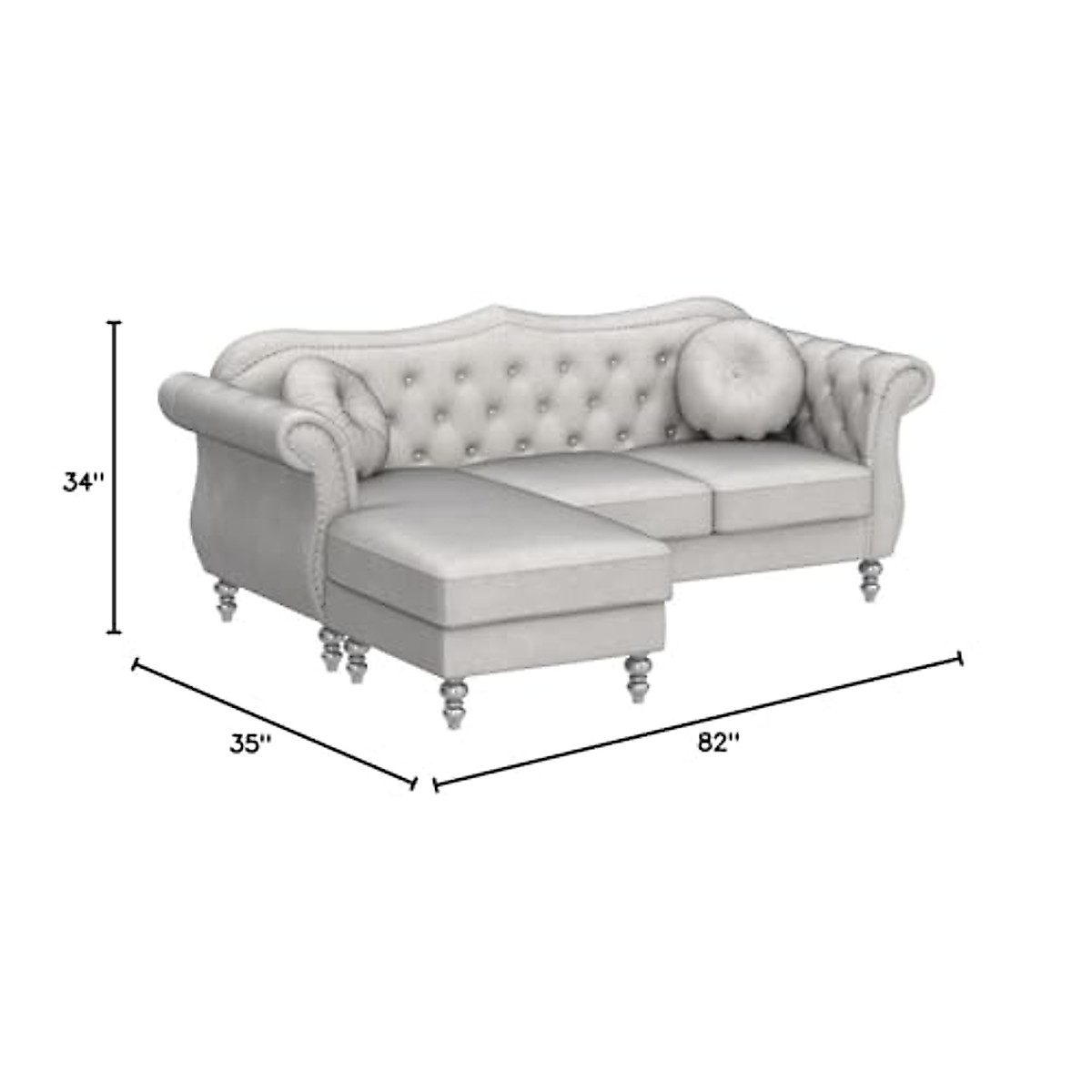 Glory Furniture Hollywood Velvet Sofa Chaise in Ivory