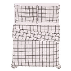 LONDON FOG - Twin XL 2 Piece Duvet + Sham Set - Plaid Flannel Collection - Grey