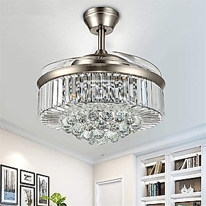 RuiWing 42'' Modern Fandelier Crystal Ceiling Fan with LED Light and Remote Control 3 Light Changes 3 Speeds Noise-Free Chandelier Ceiling Fan for Bedroom Indoor Living Room