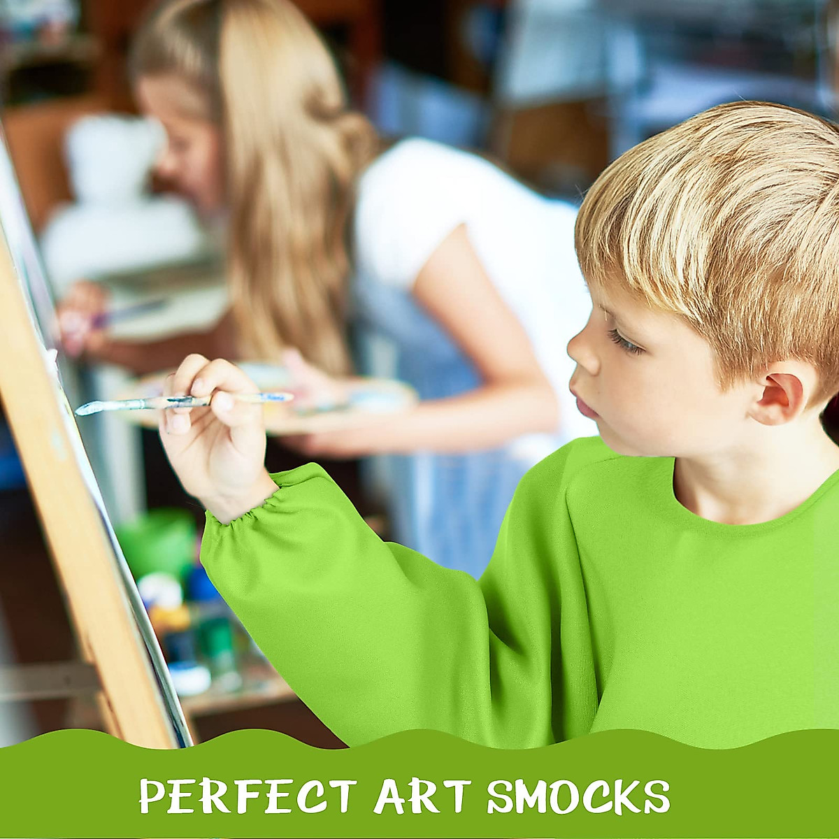 Geyoga 6 Pcs Art Smock for Kids Colorful Painting Artist Smock Waterproof Apron Toddler Full Coverage Long Sleeve Apron with Pocket for School Class, for Age 3 to 8