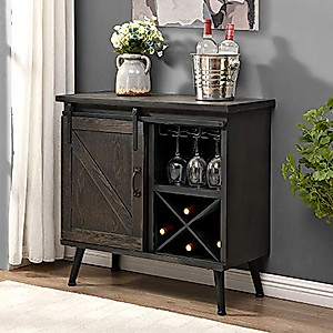 FirsTime & Co. Dark Brown Rogan Barn Door Bar Cabinet Storage with Sliding Door for Entryway, Dining Room or Kitchen, Wood, 31.5 x 14.5 x 31 inches