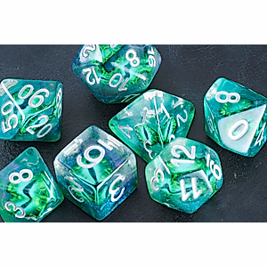 Sea Green Dragon Eye DND Dice Set for Dungeons and Dragons Gifts, D&D, D and D, Pathfinder, Accessories, D20, Polyhedral, Resin Dice, Metal, Dice Tray, Tower, Bag, Box