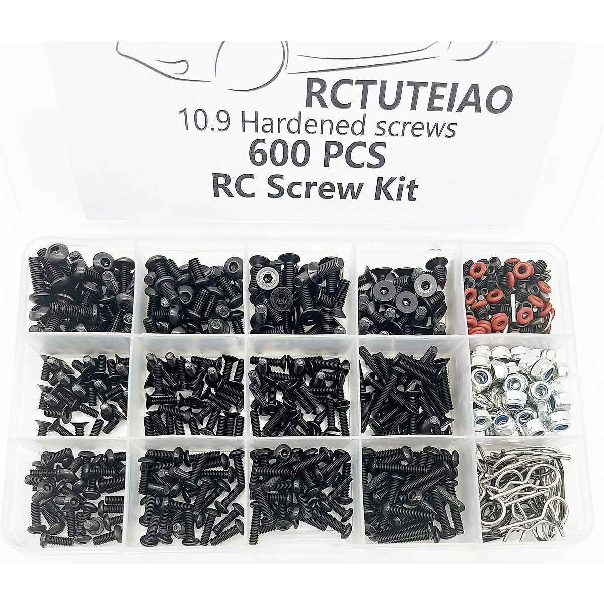 RC Car Tool Stand Repair Work RC Screws Kit 600PCS & RC Screwdrivers and Screws Pallet Kit 360 Degree Rotation for 1/8 1/10 1/12 1/16 1/18 RC Car Truck Crawler (Black)