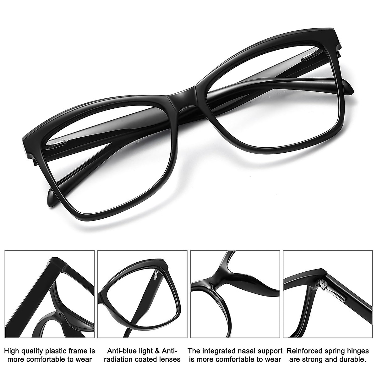 MEETSUN Oversized Cat Eye Blue Light Blocking Glasses Women Trendy Big Frame Computer Eyewear Cateye Black