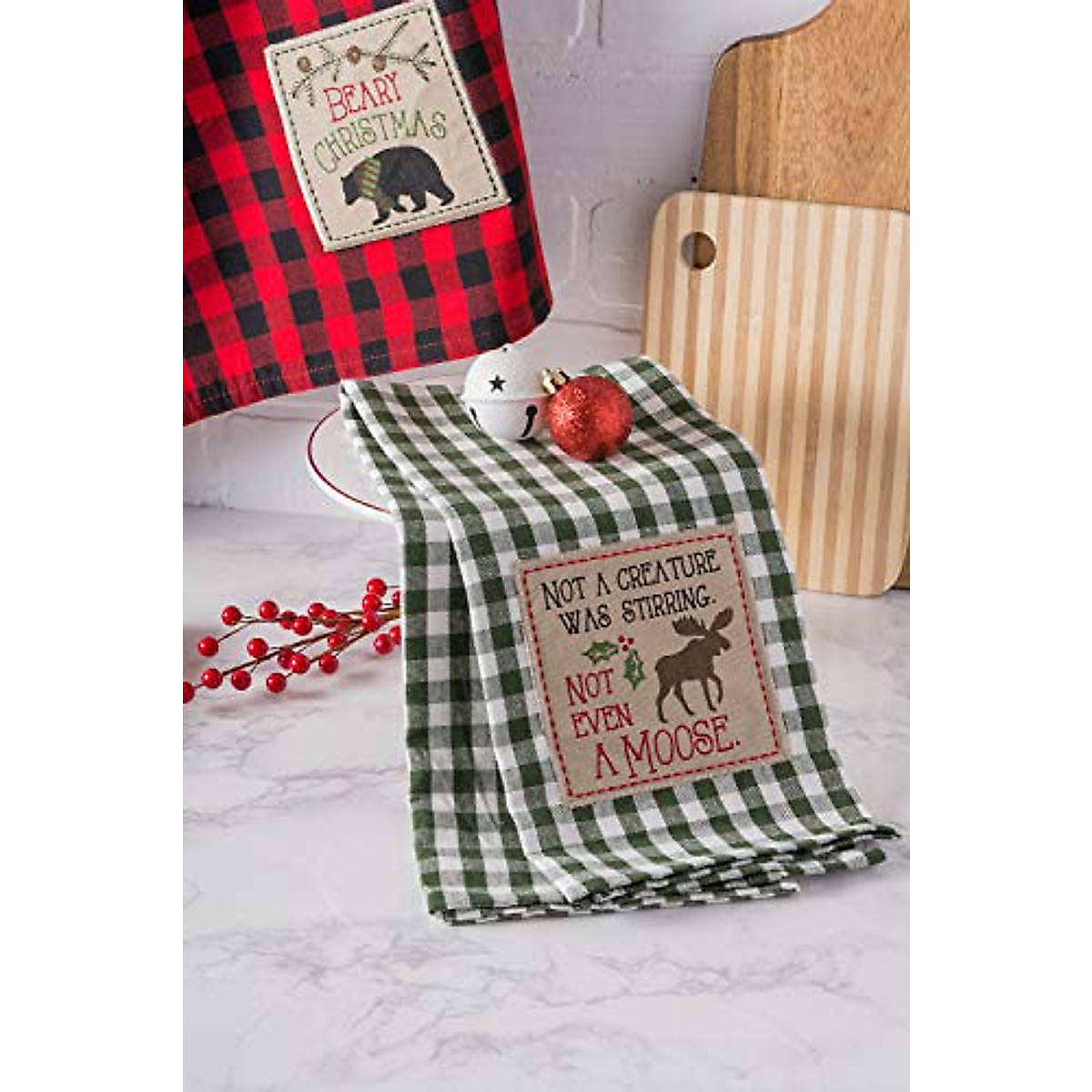 DII Holiday Kitchen Collection Embroidered Dishtowel Set, 18x28, Cabin Christmas, 3 Piece