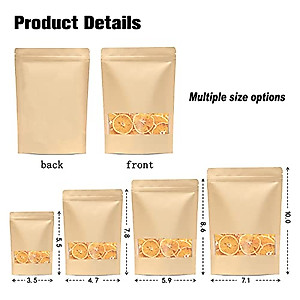 DMPACKDM 100Pcs Small Kraft Stand Up Pouch Bags, 3.5x5.5 Inches Kraft Stand Up Pouches with Window,Resealable Zip Lock, Heat-Sealable,Suitable for Home or Business