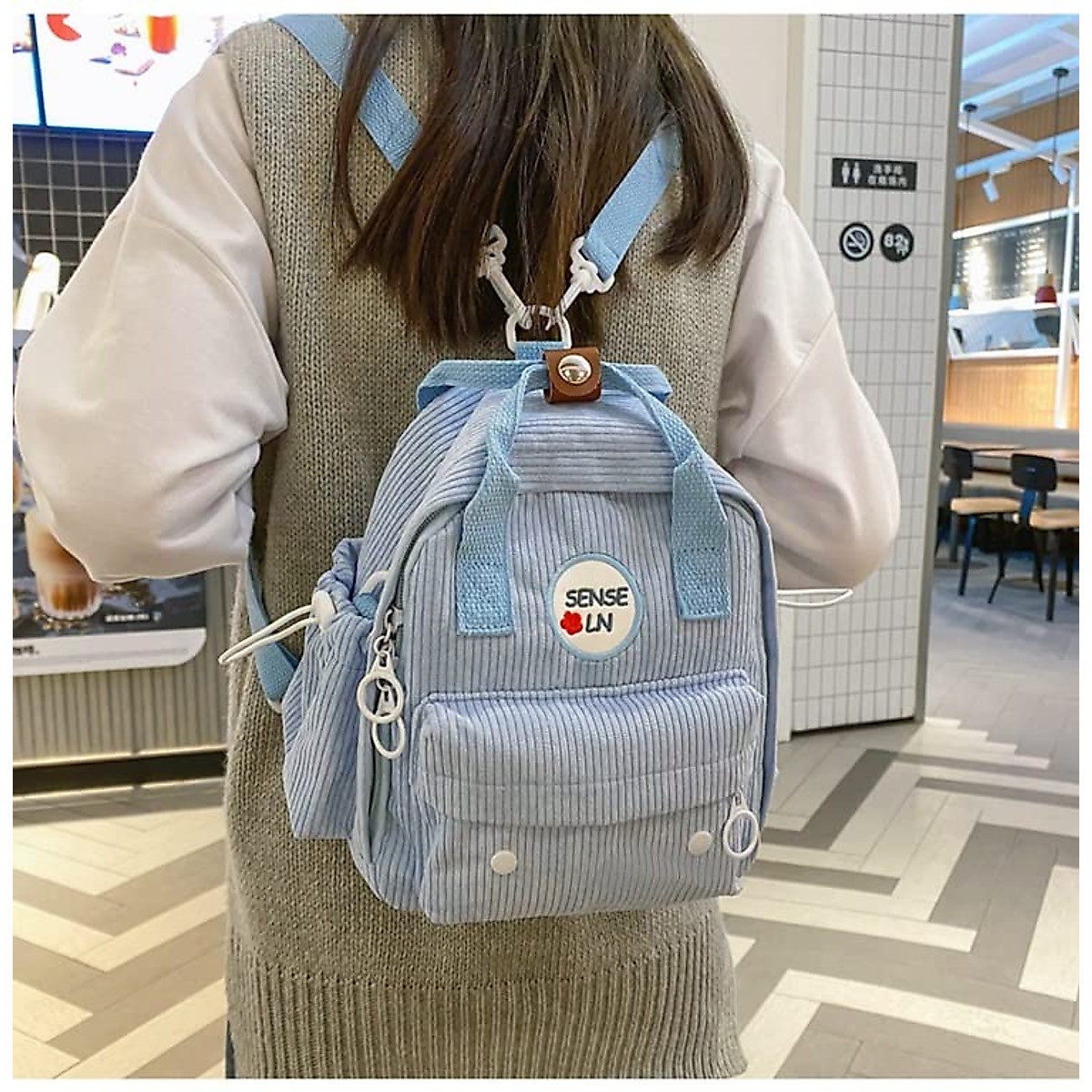Kawaii Mini Backpack for Girls Corduroy Cute Backpack Purse for Women Y2k Shoulder Bag Fairy Aesthetic School Supplies (Blue, One Size)