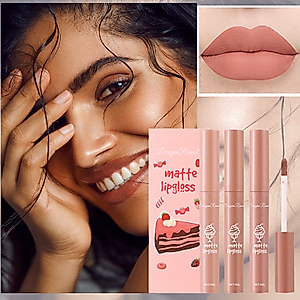 3 Pcs Nude Matte Lipstick Set,Nude Lipstick Velvet Air Moisture Smooth Crayon Lip Stain,Long Lasting Lipstick 24 Hour Waterproof Nourishing Lipstick with a Matte Finish, Lip Gloss Lipstick for Women (Set B)
